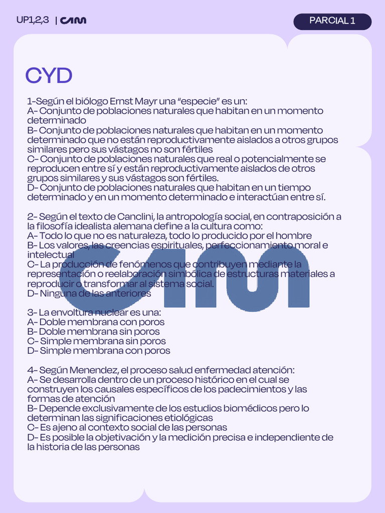 Parcial Cyd 1 2025 | PDF | Genotipo | Evolución