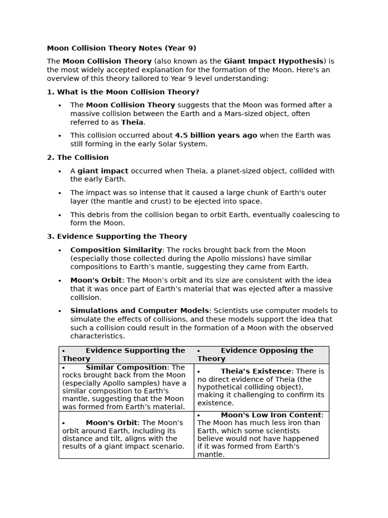 Moon Collision Theory Notes | PDF | Giant Impact Hypothesis | Moon