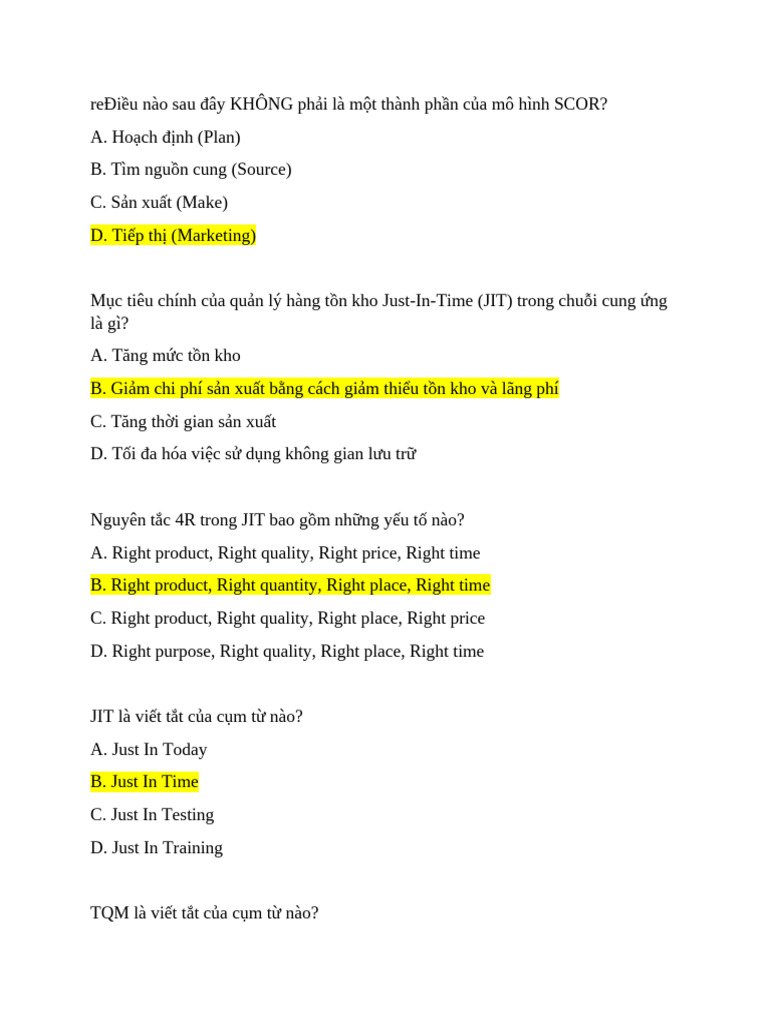 Điều Nào Sau Đây KHÔNG Phải Là Một Thành Phần Của Mô Hình SCOR | PDF