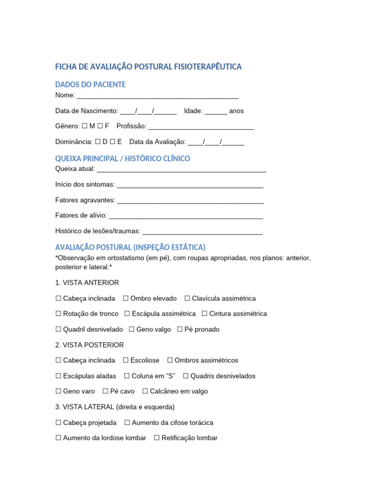 Avaliação Postural Fisioterapêutica | PDF