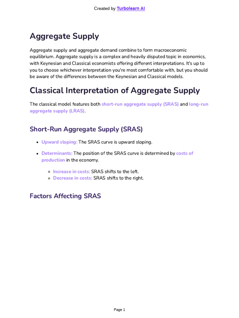10) Aggregate Supply - SRAS & LRAS (Classical and Keynes) | PDF | Long ...