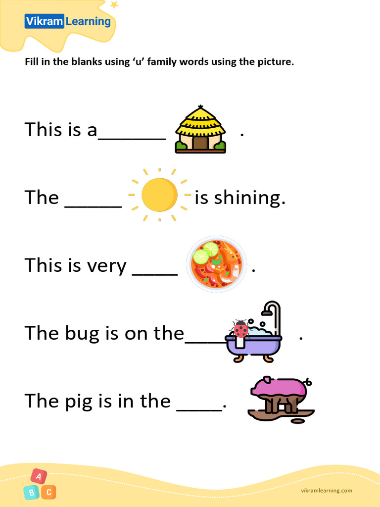 U Family Words Fill-in-the-Blanks Worksheet | PDF