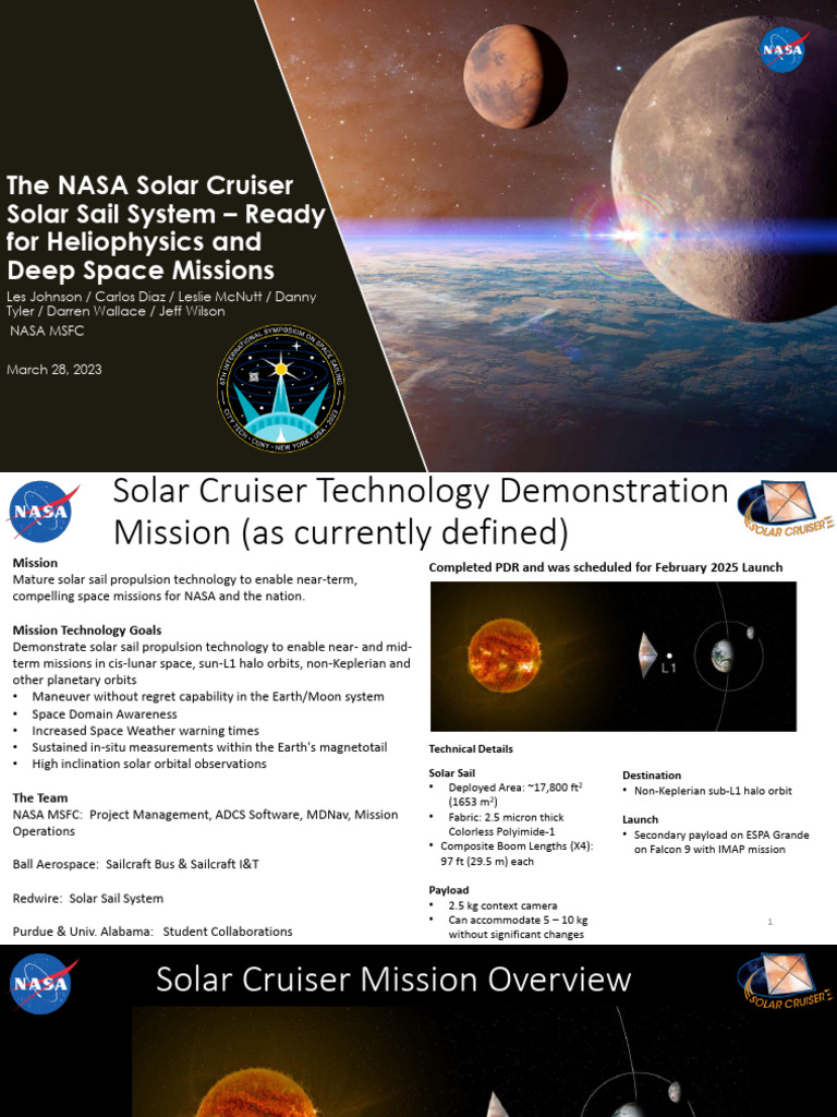 The NASA Solar Cruiser Solar Sail System - ISSS 2023 Presentation - Les ...