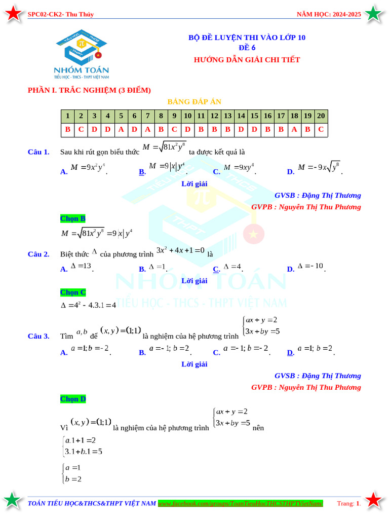 TS10 de Thi Thu De6 Da9 CK2 Tthuy HDG | PDF