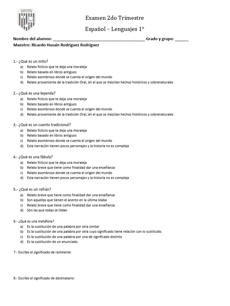 Español 1 Examen | PDF