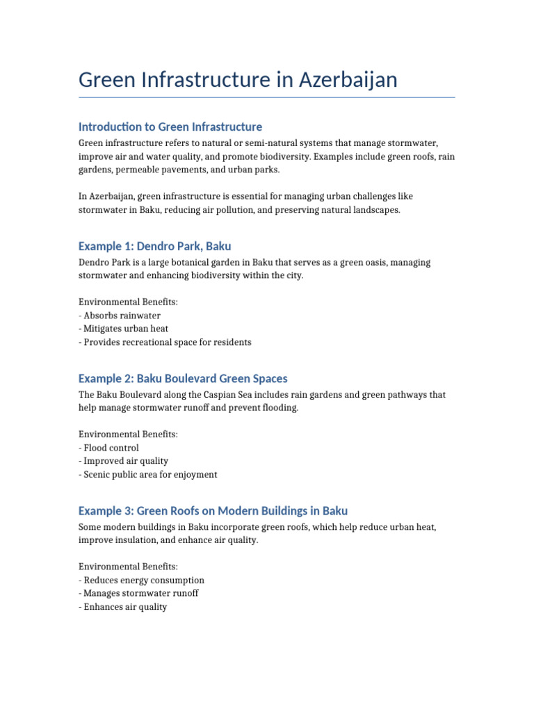 Green Infrastructure Azerbaijan Case Study | PDF