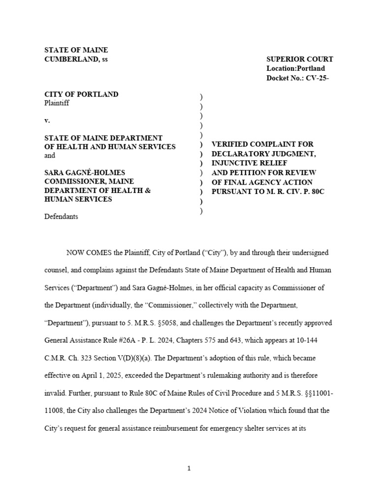 Portland ME GA Declaratory Judgment Complaint Signed 5.1.25 With ...