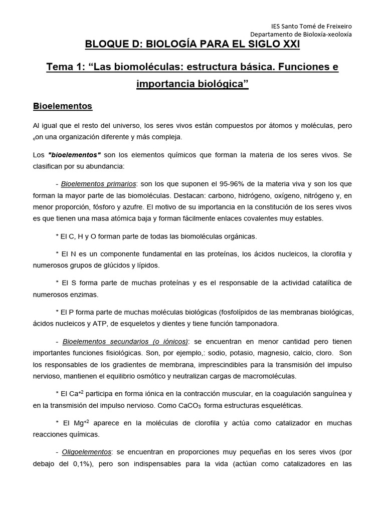 T1 2Âº Bach BiomolÃ© Culas Bloque D? | PDF