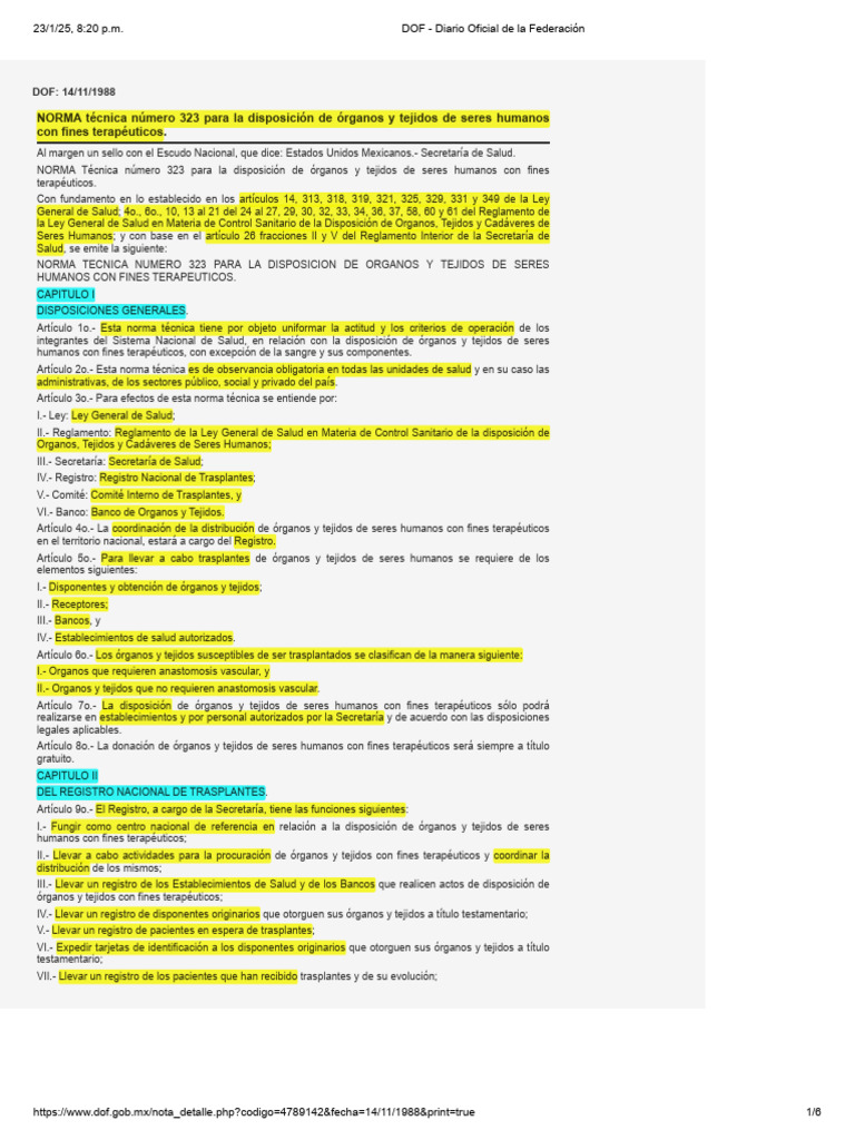 NORMA Técnica Número 323 | PDF | Transplante de organo | Especialidades Medicas