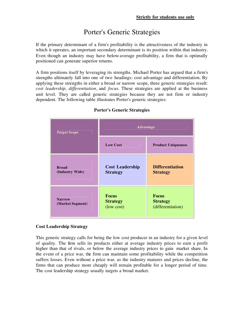 Understanding Porter's Generic Strategies | PDF | Competitive Advantage ...