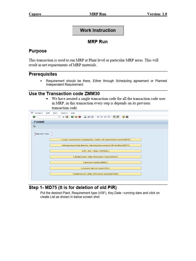 Caparo MRP Run Work Instructions | PDF | Computer Engineering | System ...