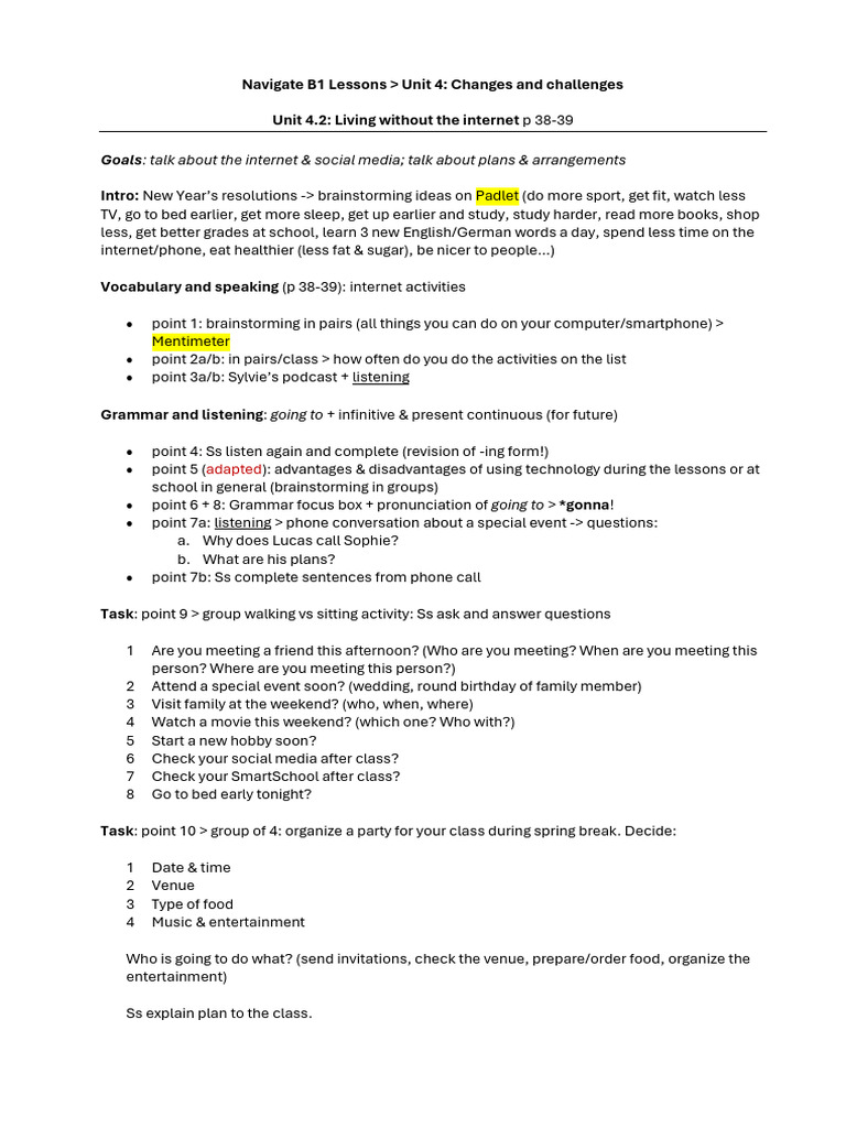 Navigate B1 OUP Lesson Plan Unit 4 | PDF | Linguistics | Human ...