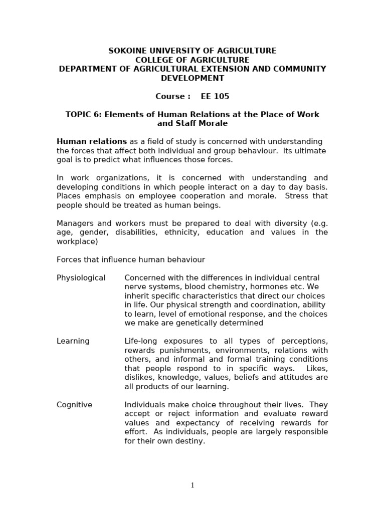 EE 105 TOPIC 6 ELEMENTS OF HUMAN RELATIONS and MORALE | PDF | Human ...