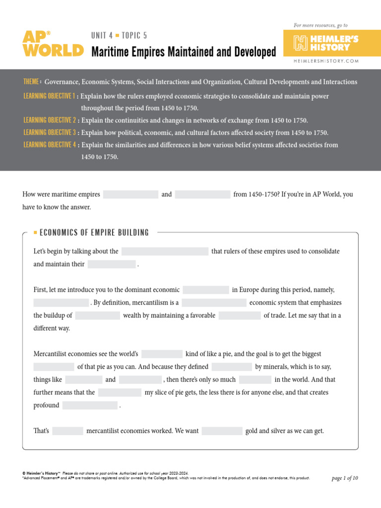 AP World Unit 4 Topic 5 NoteGuide | PDF | Mercantilism | British Empire