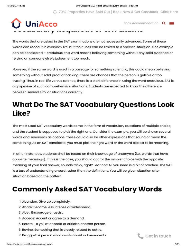 100 Common SAT Words You Must Know Today! - UniAcco-combined | PDF ...