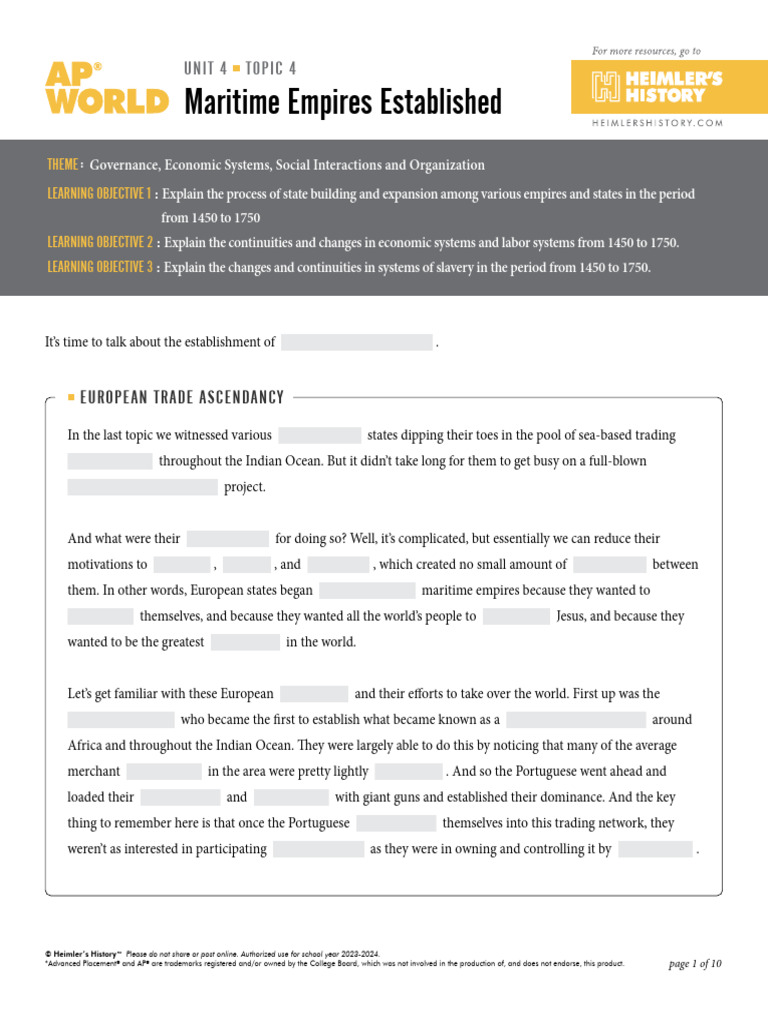 AP World Unit 4 Topic 4 NoteGuide | PDF | Slavery | Trade