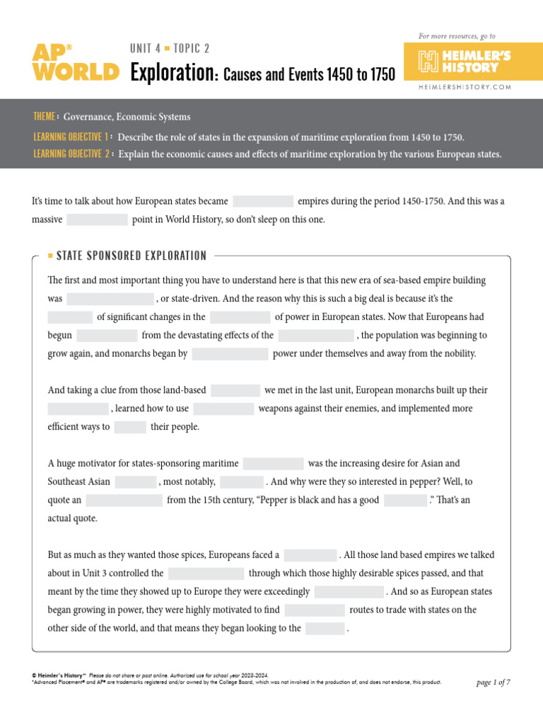 AP World Unit 4 Topic 2 NoteGuide | PDF | Christopher Columbus | Spanish Empire