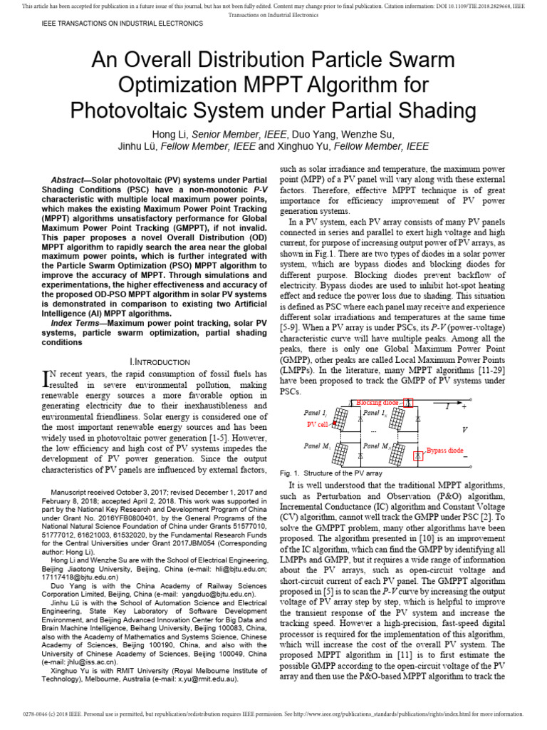 OD-PSO MPPT Algorithm for Solar PV Systems | PDF | Photovoltaics ...