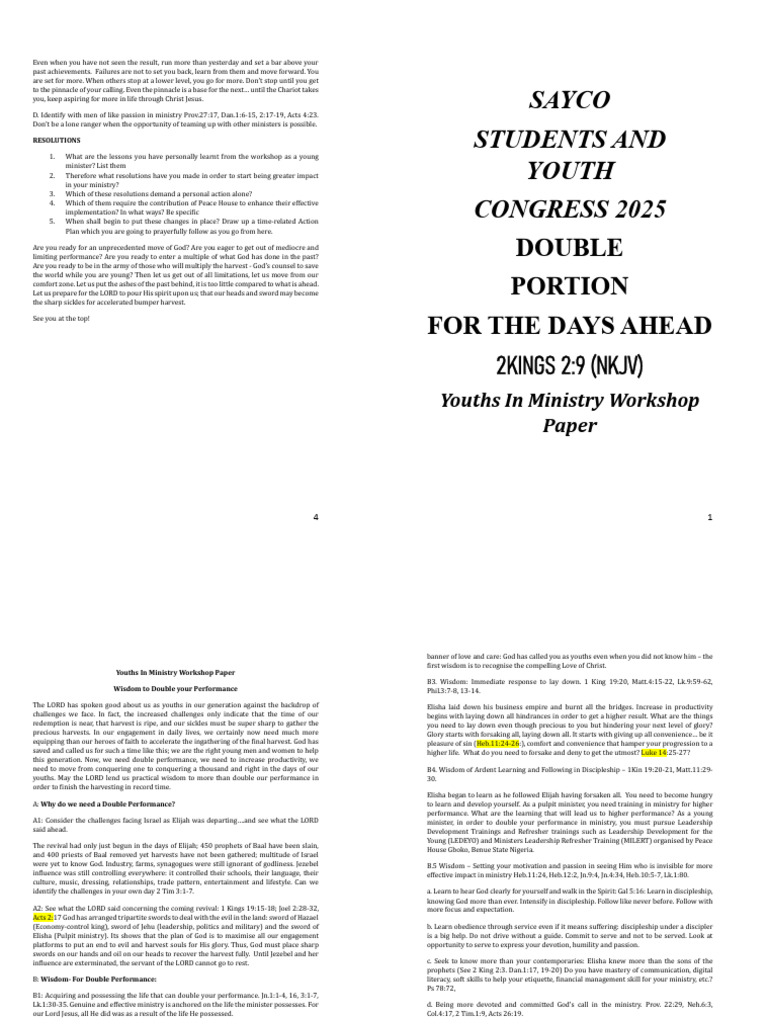 Youths in Ministry Workshop Paper | PDF | Elijah | Books Of Kings