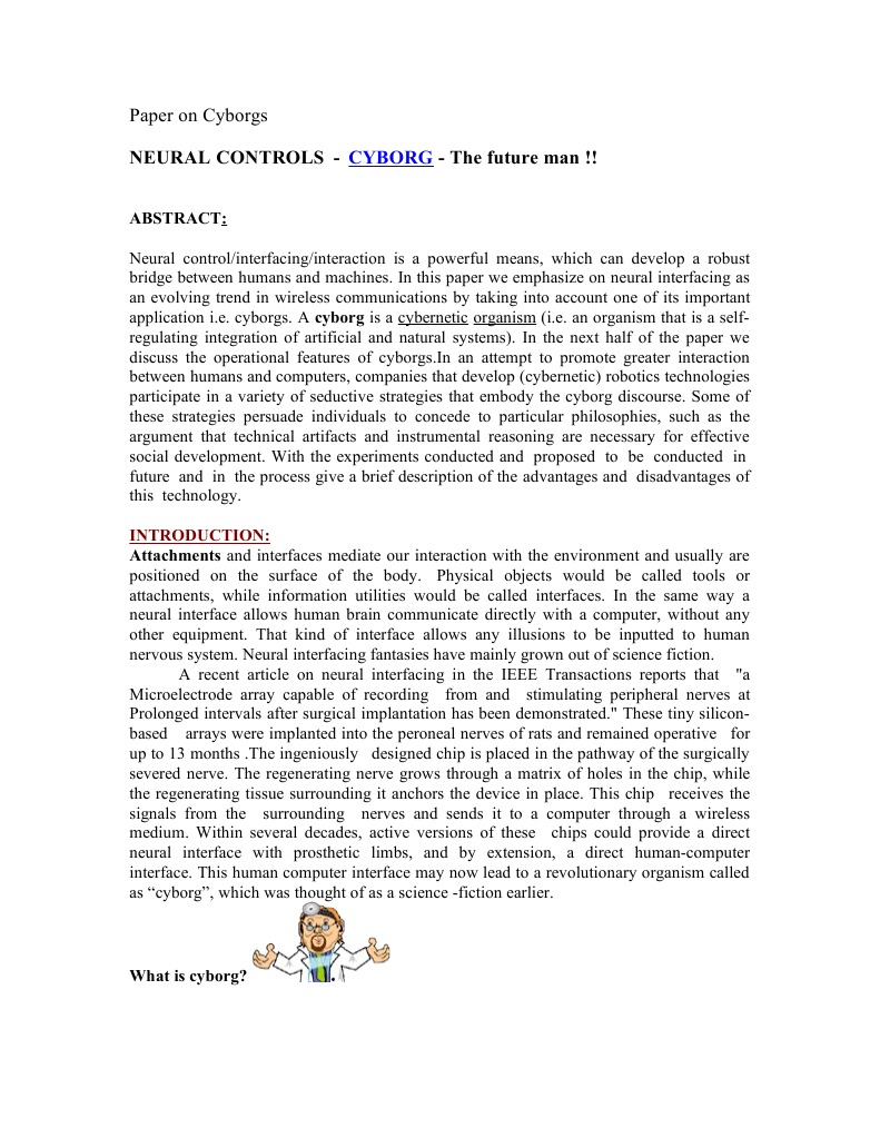 Neural Controls - The Future Man !!: Paper On Cyborgs | PDF | Cyborg ...