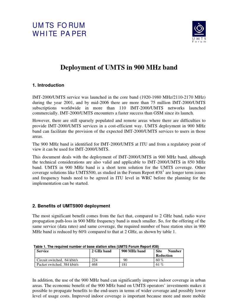 Multimedia PDFs Papers SAG White Paper On UMTS900 | PDF | Gsm | 3 G