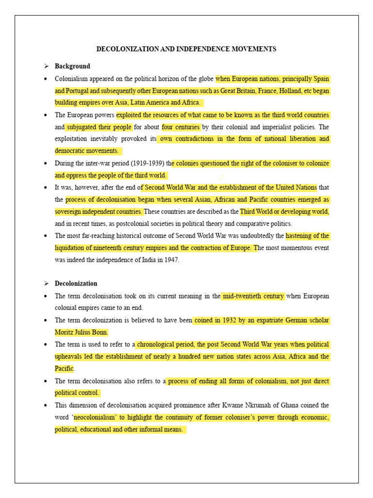 Decolonisation and Independence Movements | PDF | Decolonization ...