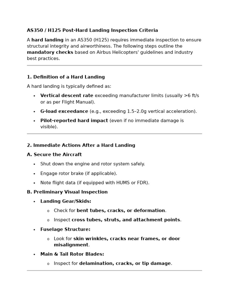 H125 Post-Hard Landing Inspection Criteria | PDF | Helicopter Rotor ...