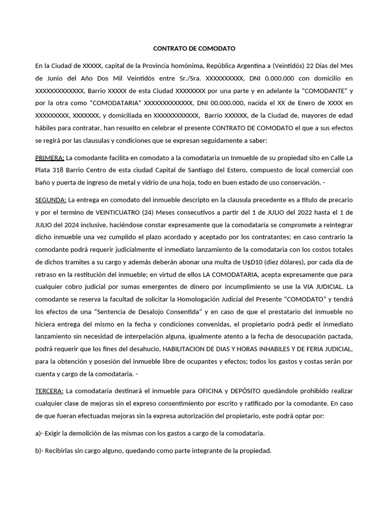 Modelo CONTRATO DE COMODATO | PDF