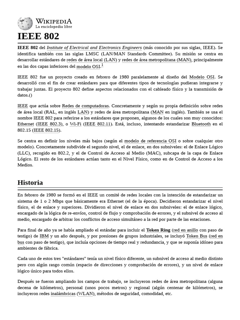 Ieee 802 | PDF | Instituto de Ingenieros Eléctricos y Electrónicos | Red de computadoras