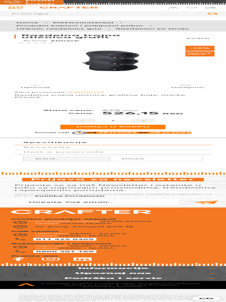 Razdelna trojna utičnica grafit Crafter.rs | PDF