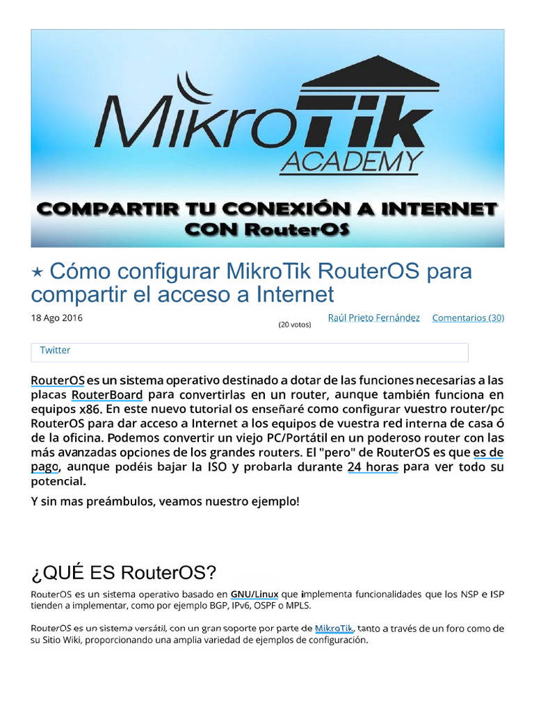 Cómo Configurar MikroTik RouterOS para Compartir El Acceso A Internet | PDF
