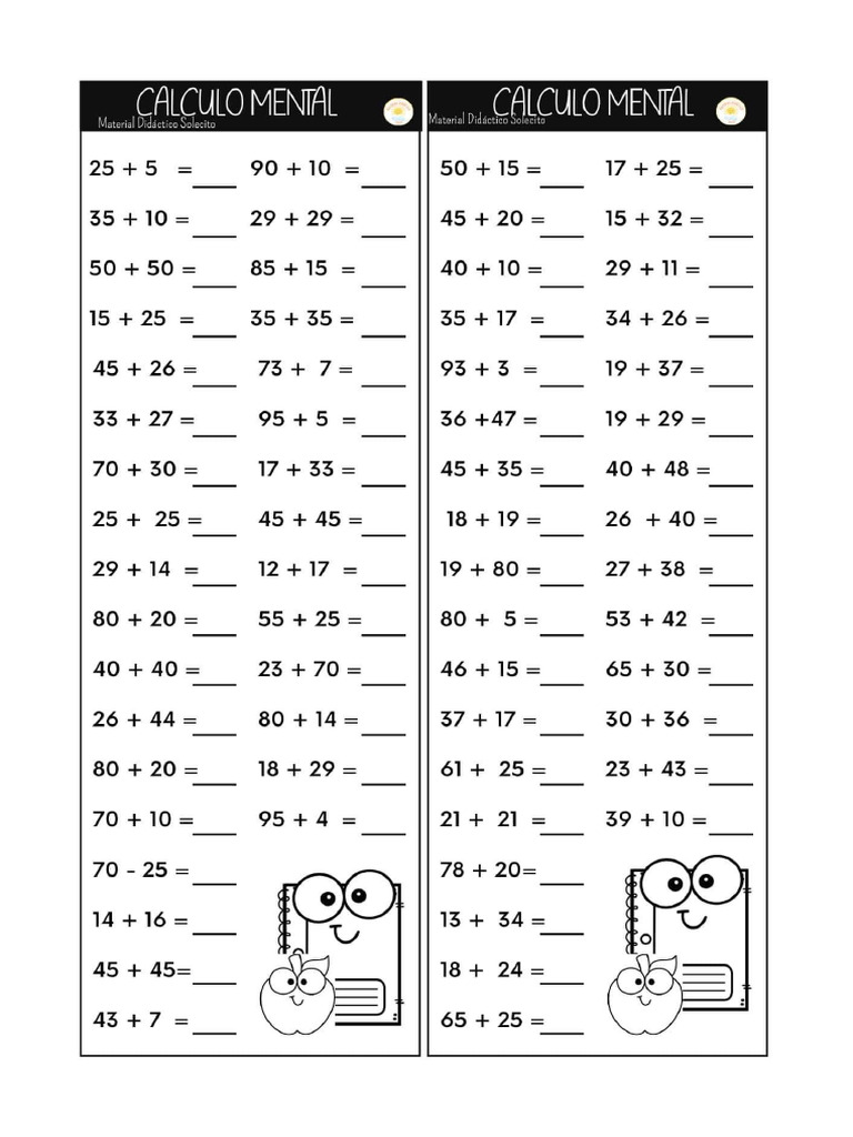 Hojas para Trabajar Caì Lculo Mental Con Ninì Os | PDF