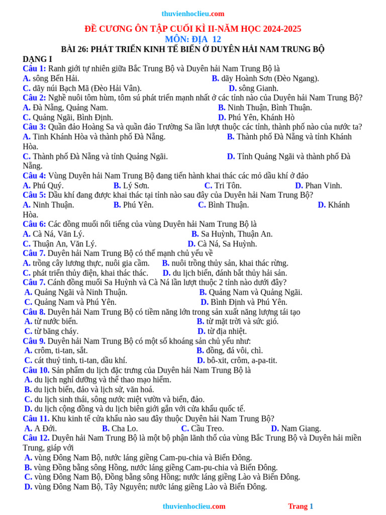 De Cuong On Tap Cuoi HK2 DIA 12 KNTT 24 25 | PDF