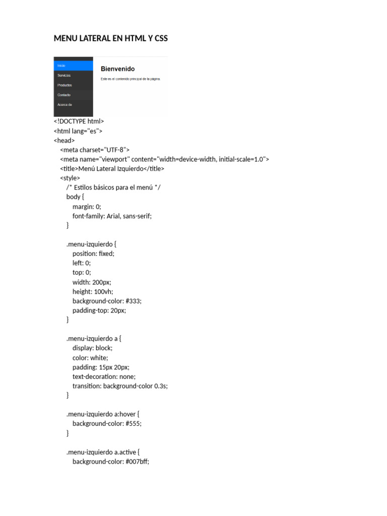 Menú Lateral en HTML y CSS | PDF
