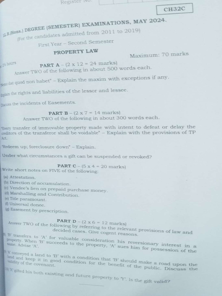 Property Law Old Semester Question Papers | PDF