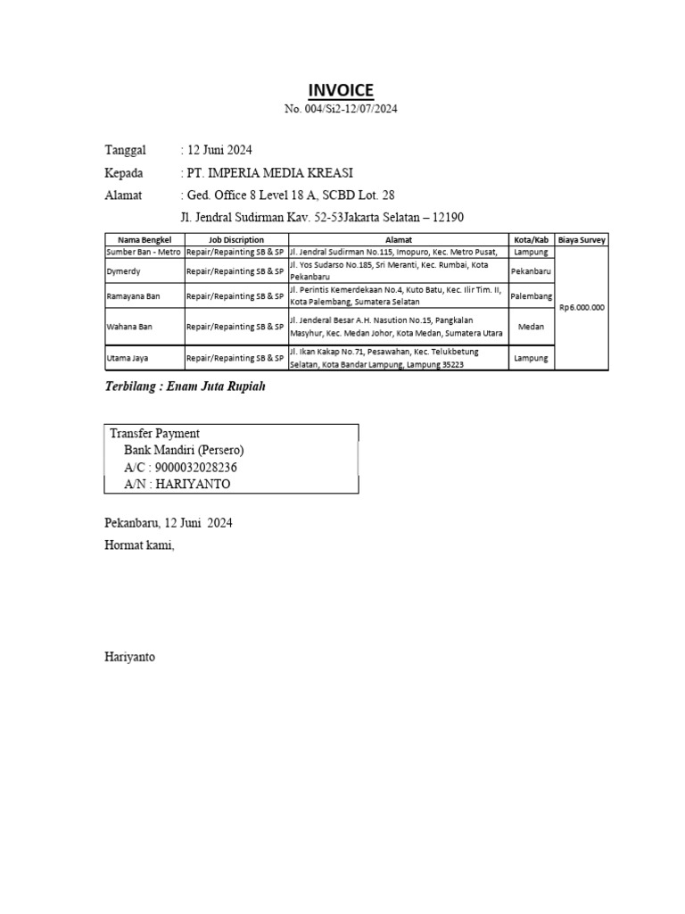 Invoice Survey Bridestone | PDF
