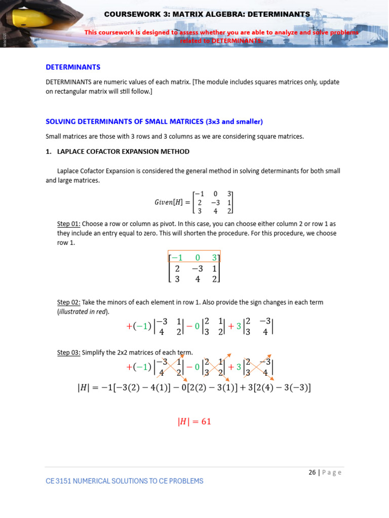 Cofactor Expansion for 5x5 Matrices | PDF | Determinant | Matrix ...