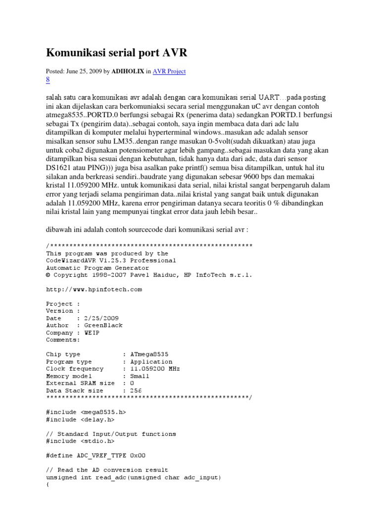 Komunikasi Serial Port Dan Mengakses ADC Pada AVR ATMega16