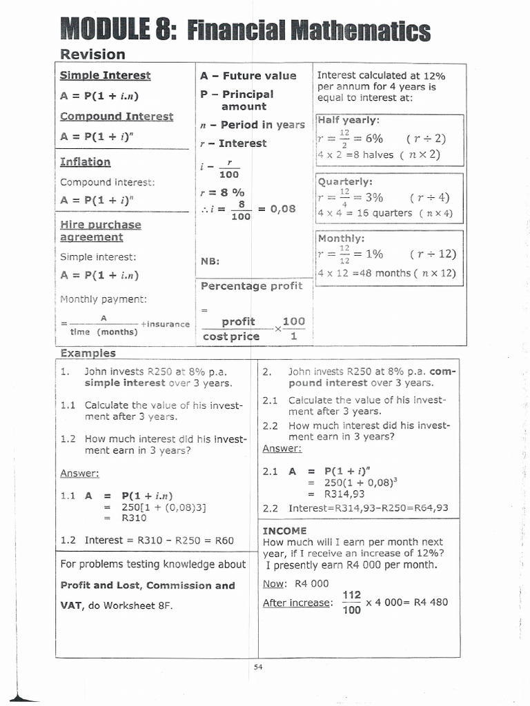 MODULE 8 Financial Mathematics | PDF | Interest | Prices