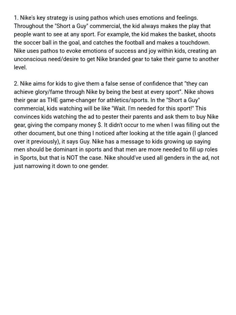 Nike Ad Analysis: Pathos and Gender Bias | PDF