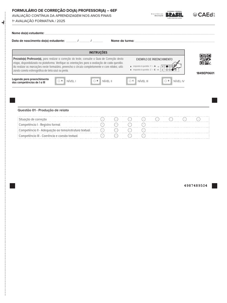 Avaliação Caed - Escrita - 6º Ano-2025 | PDF