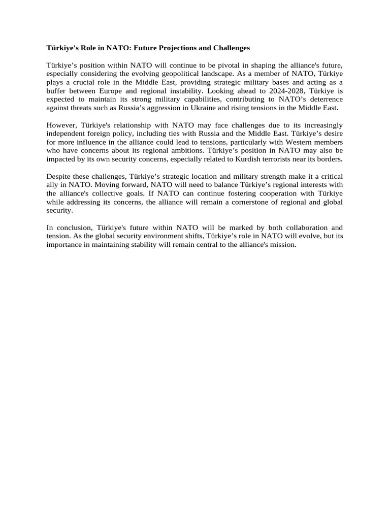 Opnion Essay (Türkiye's Role in NATO) | PDF
