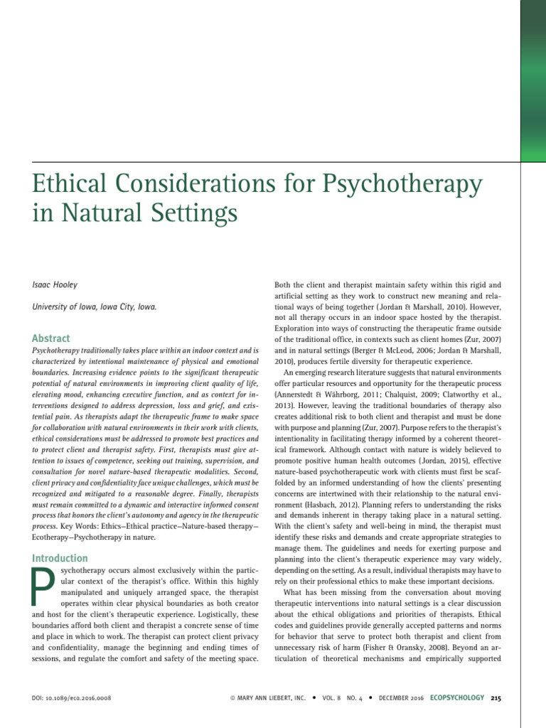 Ethical Therapy in Natural Settings | PDF | Psychotherapy | American ...