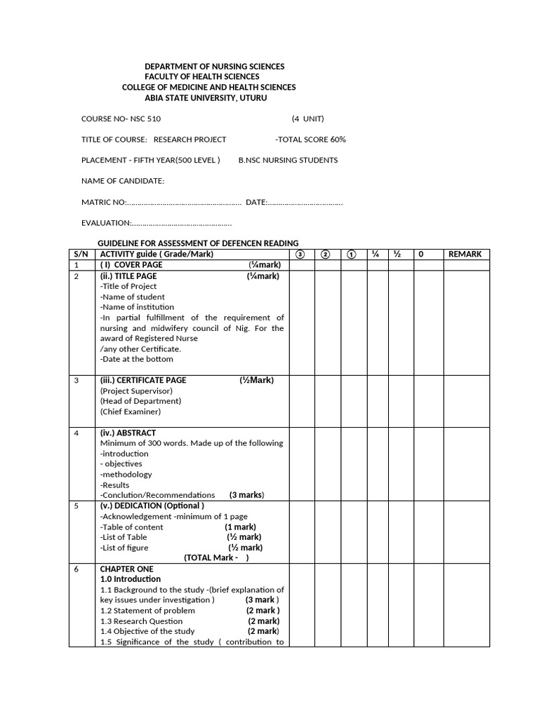 Nsc 510 ( Research Project ) Checklist | PDF | Theory | Science