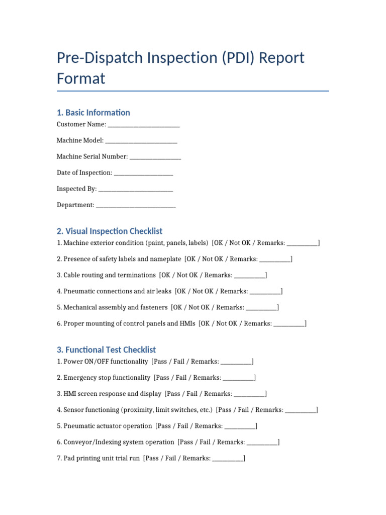 PDI Report Format Spinks | PDF