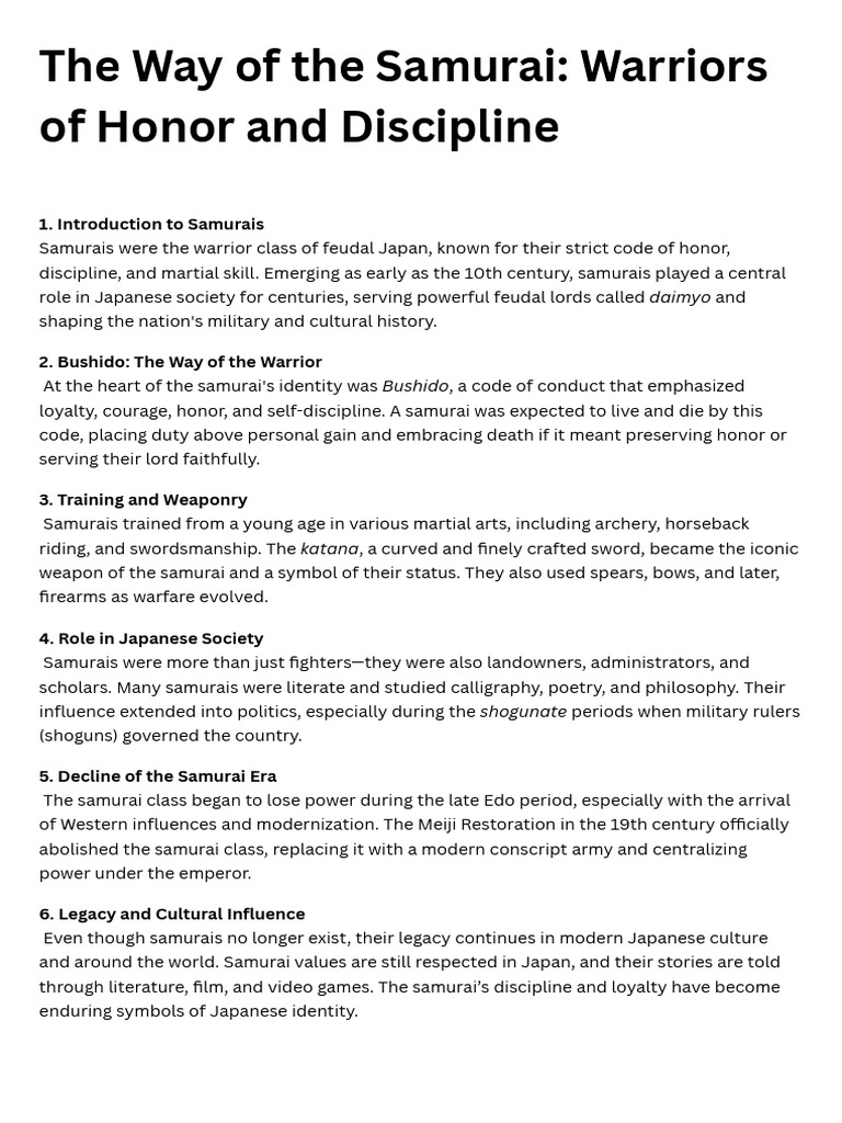 The Way of The Samurai: Warriors of Honor and Discipline | PDF