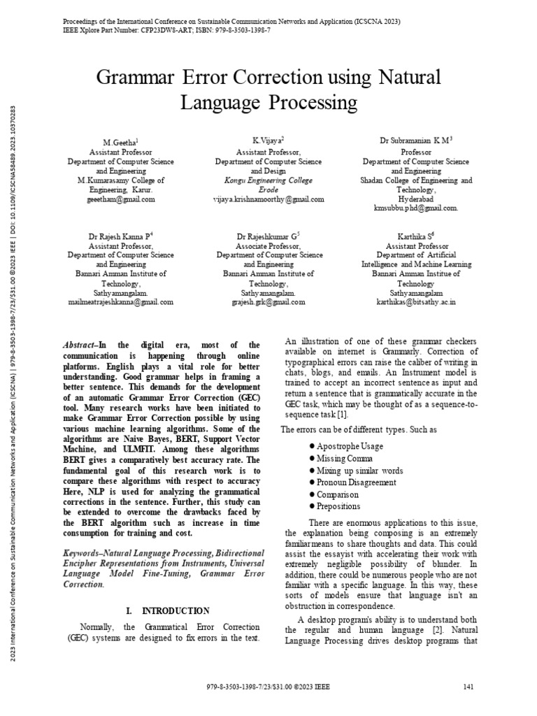 Grammar Error Correction Using Natural Language Processing | PDF | Human Communication | Learning
