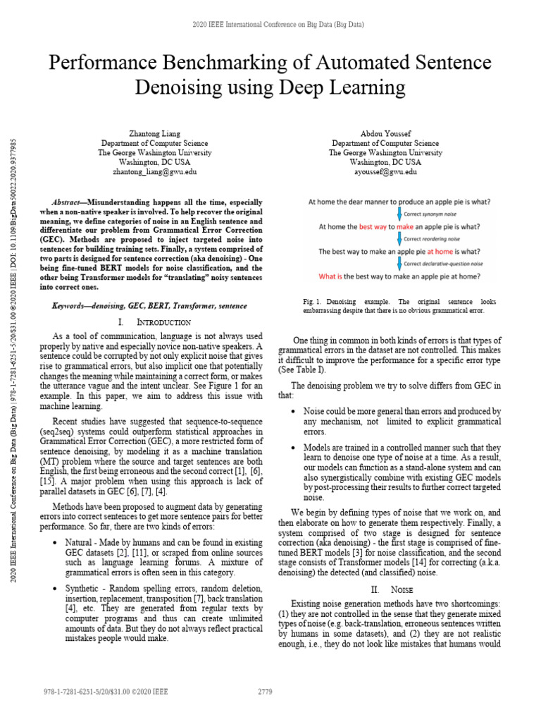 Performance Benchmarking of Automated Sentence Denoising Using Deep Learning | PDF | Part Of ...