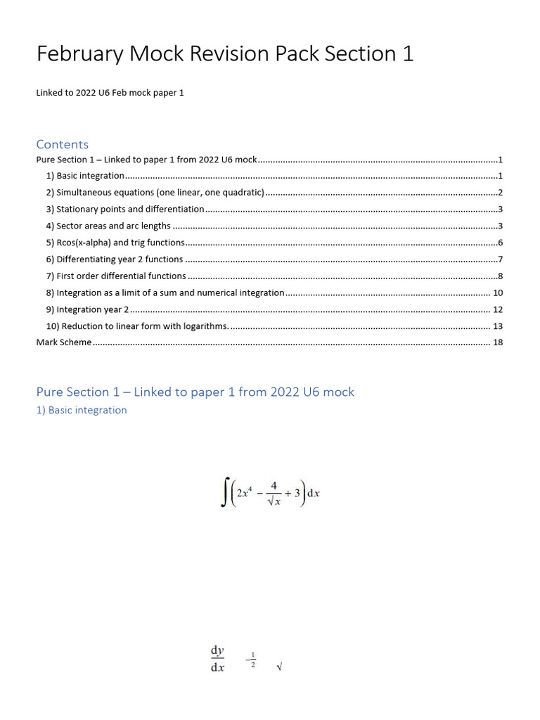 1) Pure Section 1 - U6 Feb Mock Revision Pack | PDF | Area | Circle