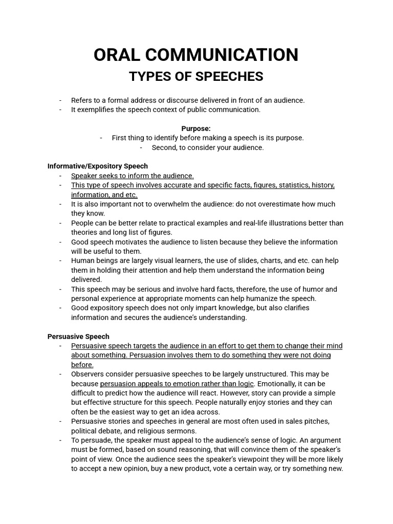 ORAL COMMUNICATION (Types of Speeches) | PDF | Persuasion | Rhetoric